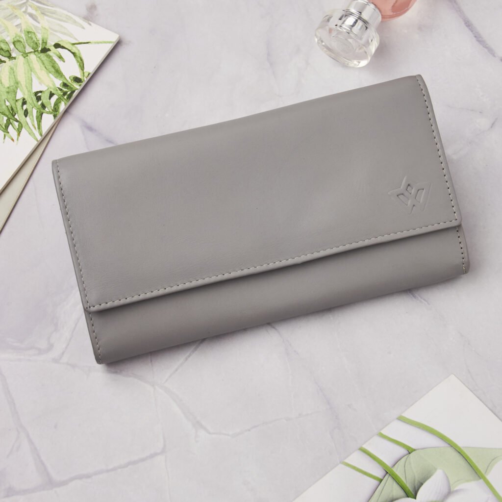 The Grace (Ash Grey) | Leather Clutch Wallet for Women - Wasama
